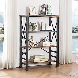 HOMBAZAAR Bookshelf, 4-Tier Industrial Bookshelves, Wood and Metal Bookcase,Free Standing Storage Small Modern Bookshelf for Living Room, Bedroom and Home Office，Brown