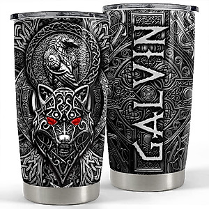 Personalized Wolf Tumblers Viking 20oz 30oz Tumbler with Lid Gift for Men Dad Son Father Husband Christmas Birthday