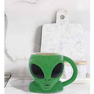 MUGNIV Novelty 3D Green Alien Mug - Cute Cute Coffee Mugs for Women and Men, Funny Coffee Mug Space Gift for Coffee Lovers, Cool Alien Head Fun Glassware Ceramic Mug for Hot and Cold Drinks - 17 Oz