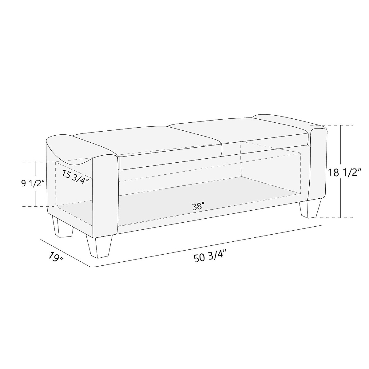 CHITA Storage Ottoman Bench, 51 Inch Long Large Oversized Ottoman Bed for Bedroom Living Room Hallway, Faux Leather in Saddle Brown