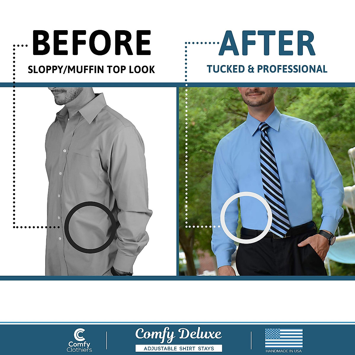 Comfy Deluxe Shirt Stays for Men and Women - Y-Style Adjustable Shirt Garters to Keep Shirts Tucked In