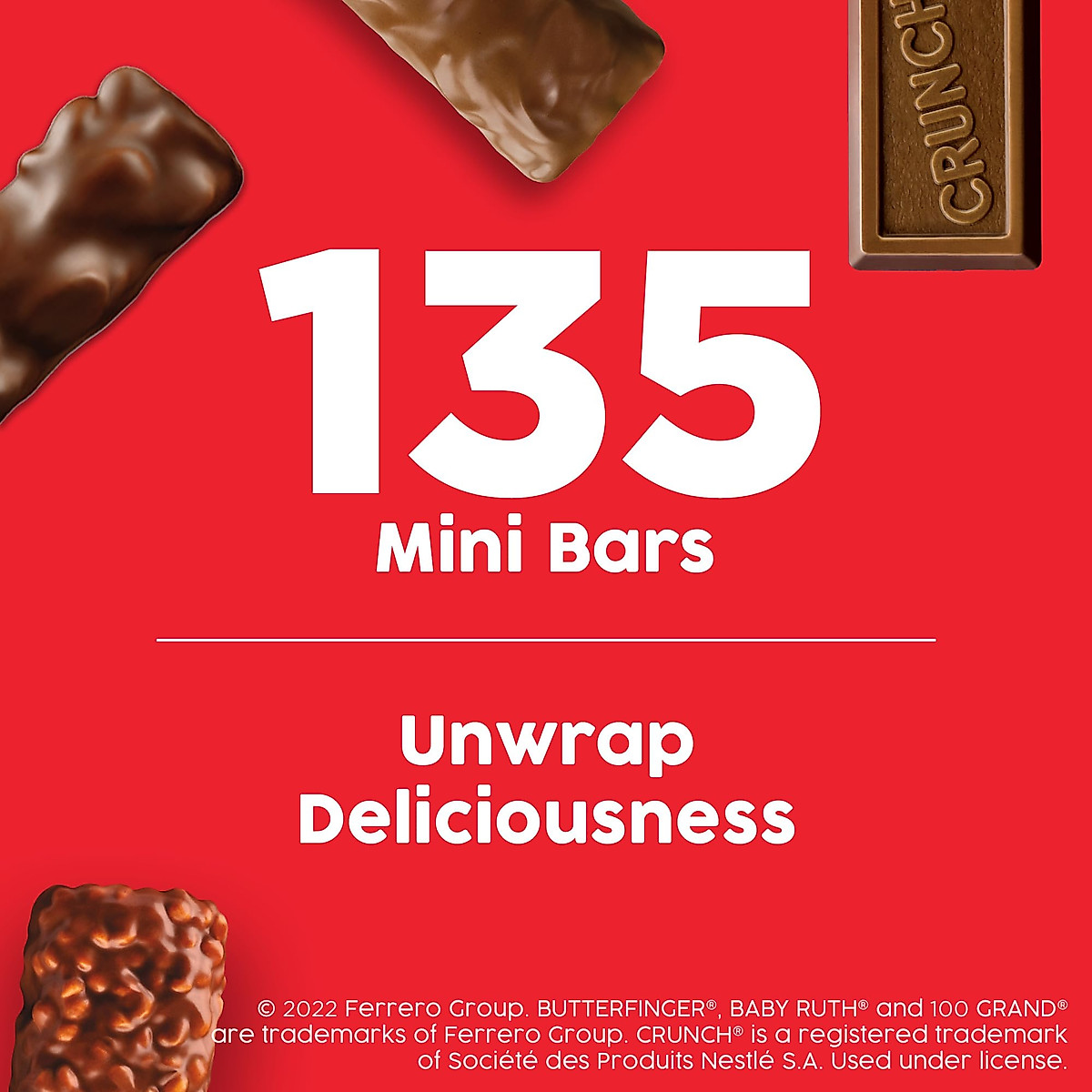 Butterfinger, CRUNCH, Baby Ruth and 100 Grand, Bulk 135 Pack, Assorted Minis Chocolate Candy Bars, 55.3 oz