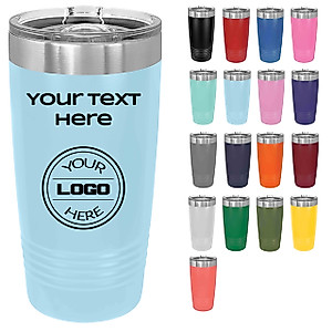 Generic Personalized Tumbler with Slide Lid- Customize Text or Logo-20oz Insulated Cup (Light Blue)