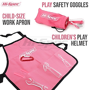 Hi-Spec 18pc Pink Kids Tool Kit Set & Child Size Tool Bag. Real Metal Hand Tools for DIY Building, Woodwork & Construction