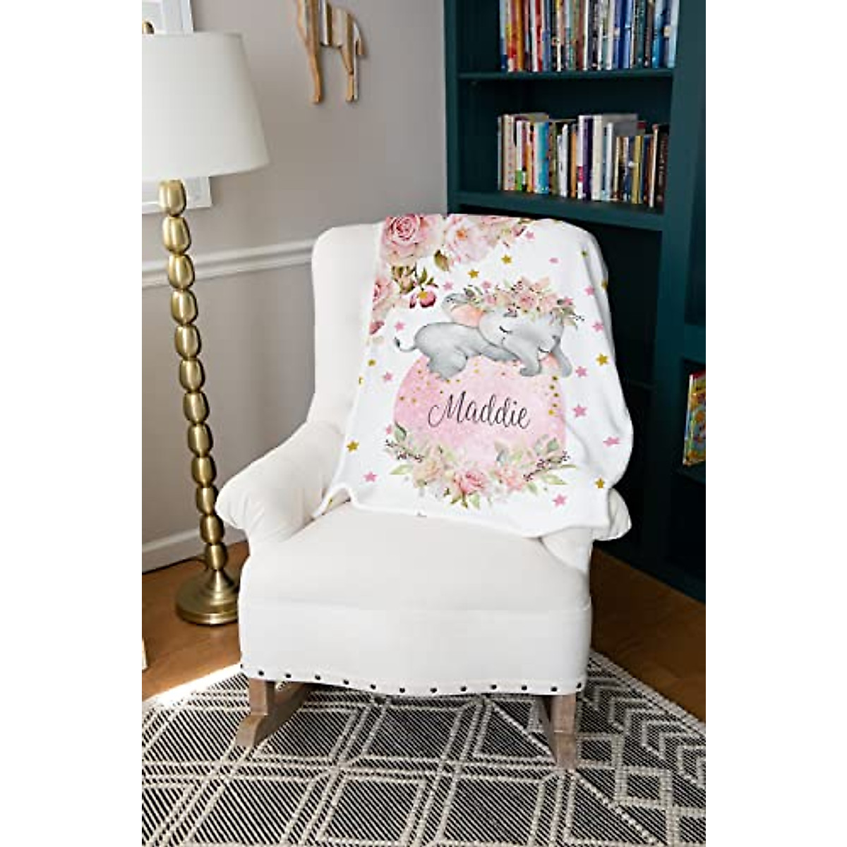LIFESTYLE BLANKETS Personalized Baby Blankets for Girls with Pink Floral Stars - Custom Elephant Baby Blanket Can be Added to Baby Registry Search and Makes a Great Gift for a New Mom.