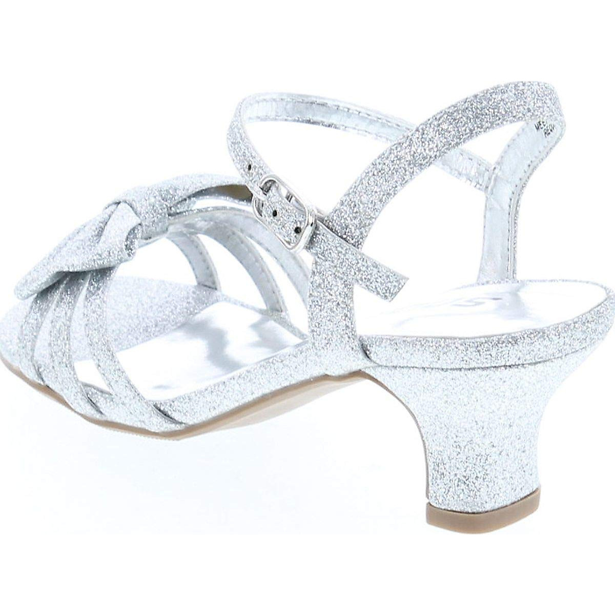 Soda Girly-2 Children's Girl's Open Toe Slingback Block High Heel Sandals (Silver Glt, 2)