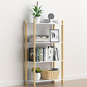 FASTSPOK 4-Tier Wooden Bookcase - Modern Freestanding Bookshelf, Multifunctional Display Shelf for Home and Office, White, Rectangular Design