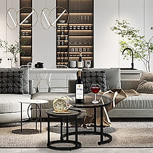 aboxoo Black Nesting Coffee Glass Table Set of 2, Metal Freme Side End Tables for Living Room Bedroom for Apartment Small Place Modern Industrial Simple, 23.6D x 23.6W x 17.7H in
