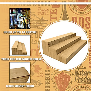 Liquor Bottle Stand - 3 Tier Liquor Bar Bottle Display Shelf, Holds 18 Bottles, Real Wood, Easy to Clean, No Installation Required - 24 Inch (Burnt Natural)