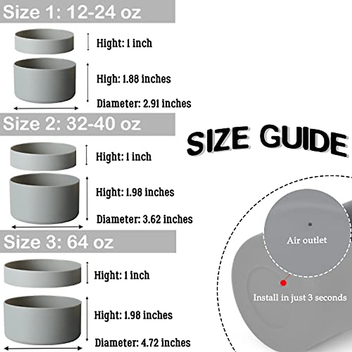 Miracredo 2 PCS Silicone Water Bottle Boot, Protective Silicone Sleeve, Anti-Slip Bottom Cover with Silicone Ring, BPA Free, Compatible with Simple Modern, Iron Flask, Thermoflask, Hydro Flask