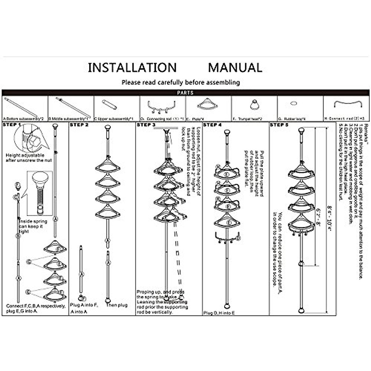 Alice Constant Tension Shower Caddy Pole, Commecial Grade Rustproof Corner Rack - Ivory