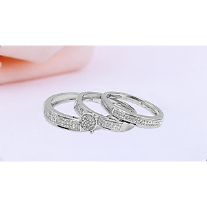 Dazzlingrock Collection 0.30 Carat Round White Diamond Double Row CLuster Trio Ring Set in 925 Sterling Silver, Women Size 8.5 and Men Size 10