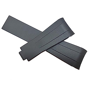 Hooxue 20mm Curved Ends Rubber Watch Strap Silicone Band Compatible With Rolex Submariner Yacht Master Oysterflex Sea-Dweller series (Black)