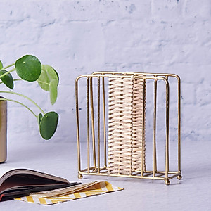 Folkulture Napkin Holder for Table, Napkin Holder for Kitchen Countertop, Square Paper Napkin Holder Modern for Table Decor, Farmhouse Tissue Holder for Centrepiece Decor, Gold