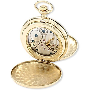 Charles-Hubert, Paris 3907-GRR Premium Collection Gold-Plated Stainless Steel Polished Finish Double Hunter Case Mechanical Pocket Watch