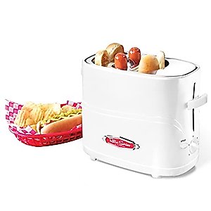 Nostalgia 2 Slot Hot Dog and Bun Toaster with Mini Tongs, Hot Dog Toaster Works with Chicken, Turkey, Veggie Links, Sausages and Brats, White