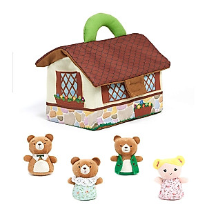 Cuddle Barn - Goldilocks Storytime Playset | Children's Story Goldilocks and The Three Bears Stuffed Animal Portable House Plush Playset, 4 Plush Characters, 7 Inches