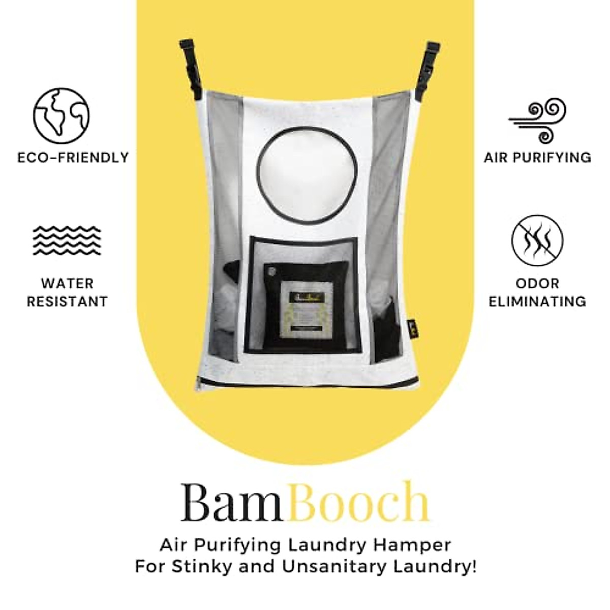 AIR PURIFYING & ODOR ELIMINATING Small Hamper for Specialty Loads - Hanging Laundry Hamper Bag - Nursery Hamper & Potty Training Kids Hamper - Hanging Hamper - Over the Door Laundry Hamper