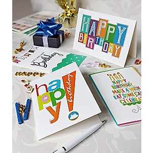 120 Happy Birthday Cards with Short Generic Message Inside , Assorted Greeting Notes Bulk with Envelopes and Stickers, 10 Unique Designs, 4x6 Inch, Thick Cardstock, Sturdy Box for Business and Personal