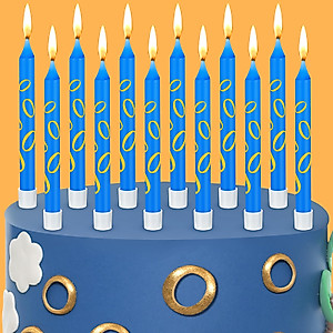 Conelist 12 Pcs Blue with Gold Ring Print Themed Birthday Candles Blue Gold Candle Cake Topper Cartoon Characters Themed Birthday Candles Blue and Golden Ring Prints Party Supplies for Boys Girls