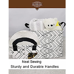 HUNRUNG Square Storage Bins Nursery Hamper Canvas Laundry Basket Foldable with Waterproof Nursery Boxes for Shelves/Gift Baskets/Toy Organizer/Office, Bedroom (Square-black transverse geometry)