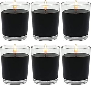 Unscented Black Candles in Glass 3.0oz Soy Wax Votive Candles for Halloween, Dinner Table & Wedding, Set of 6
