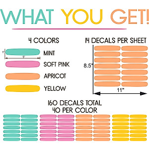 Ice Cream Confetti Sprinkles Wall Decals (1 inch x 5 inch confetti - 160 Decals total) Easy Peel and Stick Matte Finish Removable Decals Safe on Painted Walls