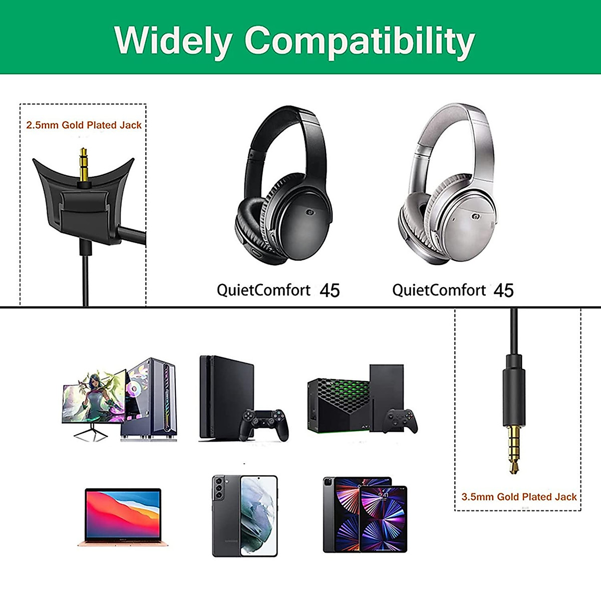 Koffmon QC45 Gaming Mic, Headphones Replacement Boom Microphone Audio Cable Volume Control with Mute Switch for PC, Laptop, PS4, PS5, Xbox One Controller