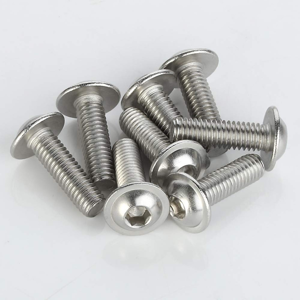 M6-1.0 x 25mm Flanged Button Head Socket Cap Screws, Stainless Steel 18-8 (304), Bright Finish, Full Thread, Allen Socket Drive, 25 PCS