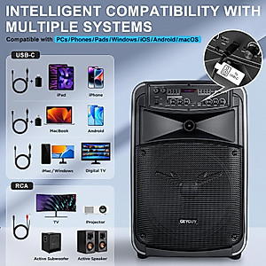GTSK12-2 Bluetooth DSP PA System with 12" subwoofer, PA Speaker with wireless microphones,Rechargeable Karaoke Machine for adults,support USB/TWS/LINE in/FM