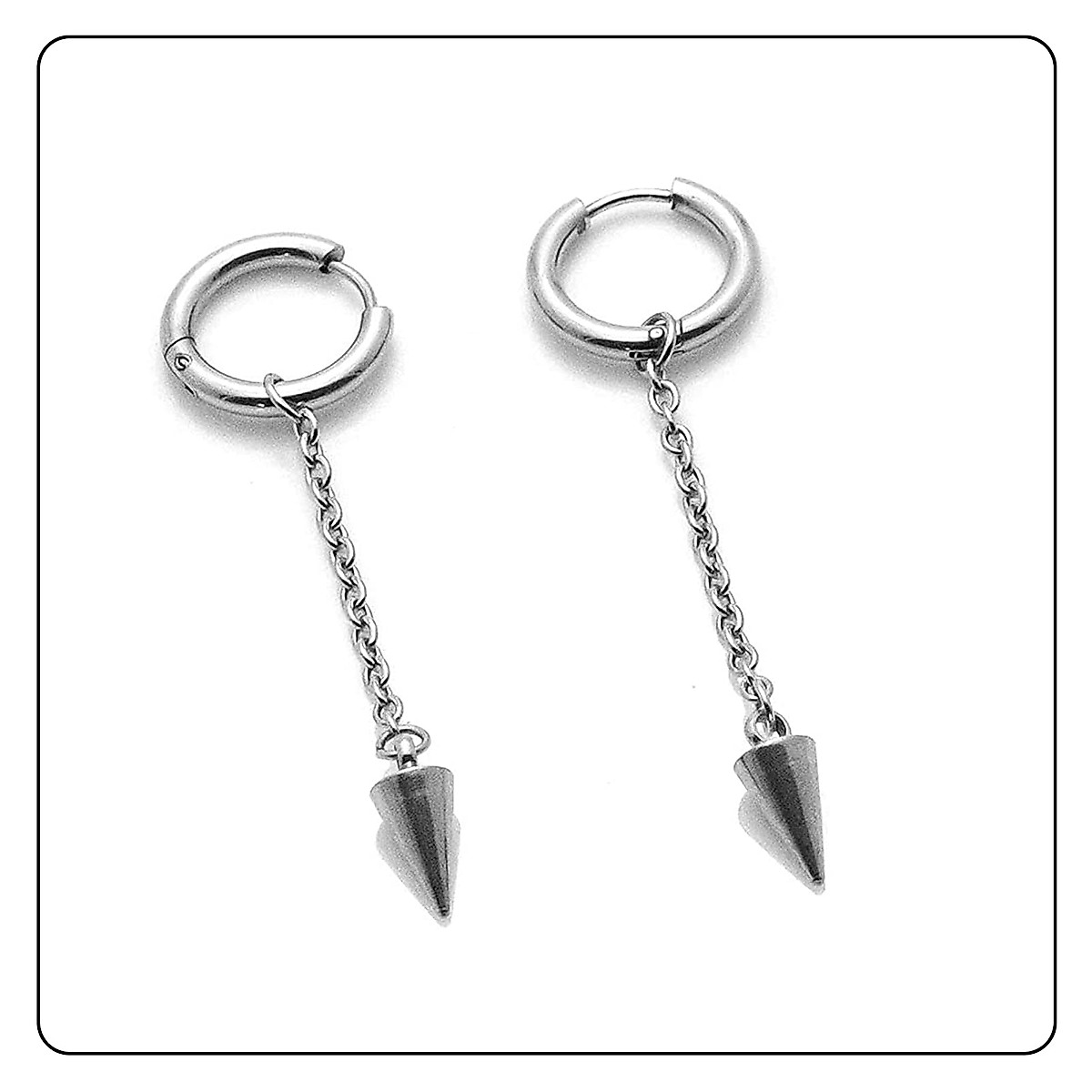 Fusamk Punk Rock Stainless Steel Cone Circle Hoop Earrings Long Chain Drop Dangle Earrings