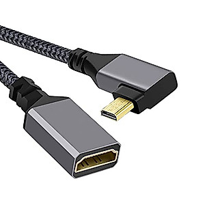 cablecc 4K Type-D 90 Degree Left Angled Micro HDMI 1.4 Male to HDMI Female Extension Cable for DV MP4 Camera DC Laptop