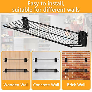 BELLO YON Wall Shelf 24'' x 11'' Garage Wall Mounted Storage Shelves, Heavy Duty Metal Wire Wall Shelving Storage Rack for Garage, Office, Basement, Max Load 90lb,Black, 2-Pack