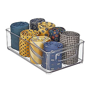 mDesign Small Plastic Storage Organizer Container Bin, Closet Organization for Hallway, Bedroom, Linen, Coat, Entryway - Holds Clothing, Blankets, Accessories, Toys - Ligne Collection, 2 Pack, Clear