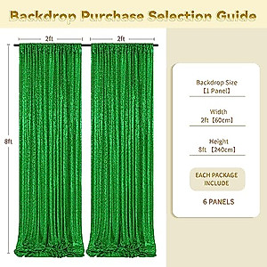 6 Panels Green Backdrop Curtains 2FTx8FT Glitter Green Party Backdrop for Baby Shower Photography Stage Wedding Party Stage Decorations