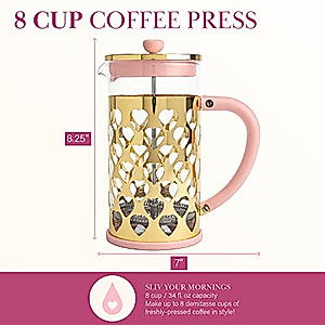 Paris Hilton French Press Coffee Maker With Heart Shaped Measuring Scoop, 2-Piece Set, 8-Cup or 34-Ounce, Pink
