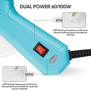 ROMECH Full Size Hot Glue Gun with 60/100W Dual Power and 21 Hot Glue Sticks (7/16"), Fast Preheating Heavy Duty Industrial Gluegun with Storage Case for Crafting, DIY and Repairs (Cyan)