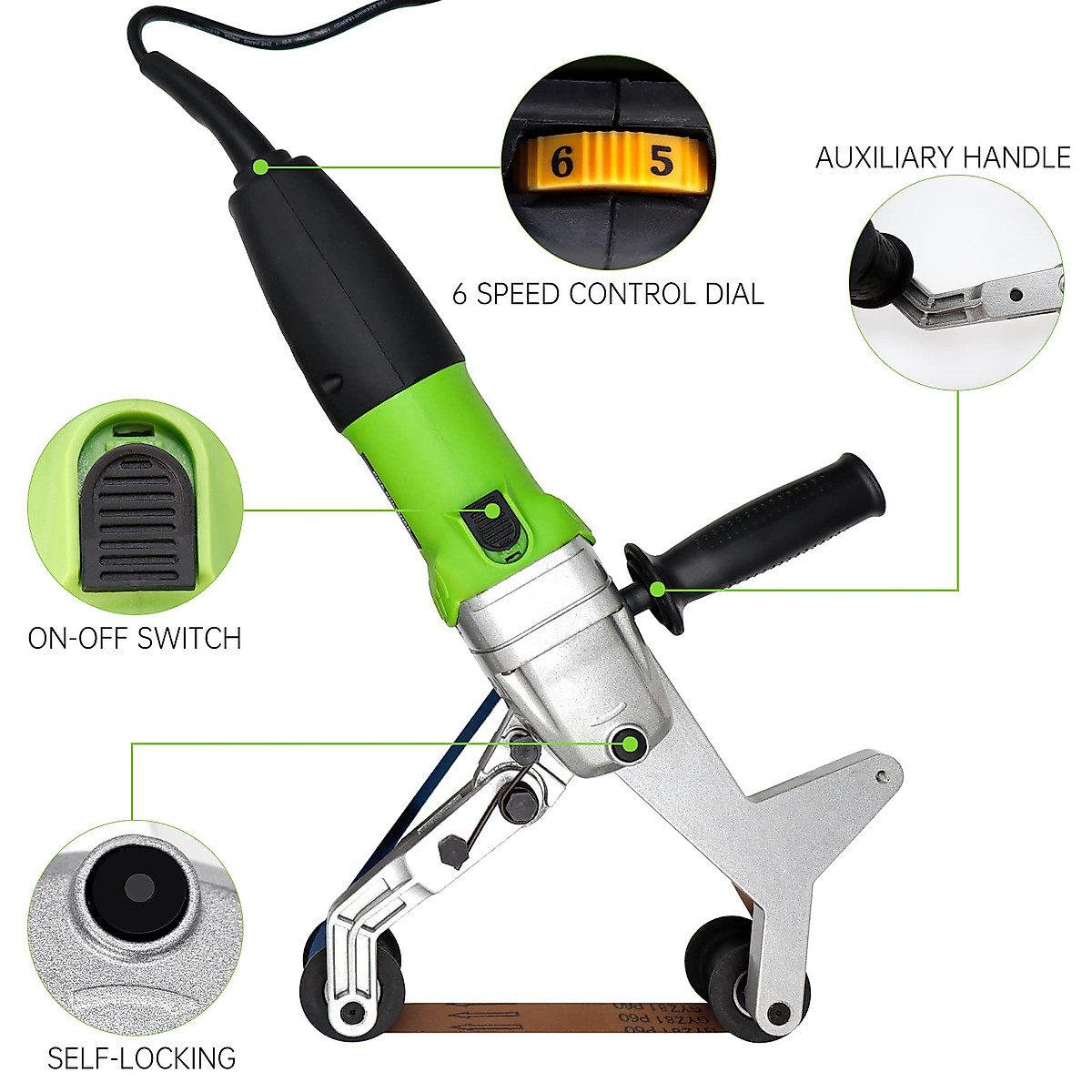 VICSES 110V 800W Pipe Tube Polisher Stainless Round Sander 360° Rotation and 6 Speeds Adjustable with Alumina Oxide Sanding Grinding and Polishing