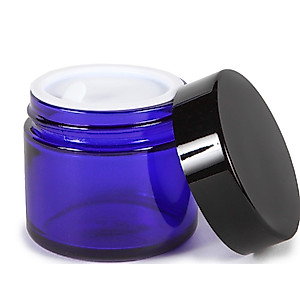 Vivaplex, 12, Cobalt Blue, 2 oz, Round Glass Jars, with Inner Liners and black Lids