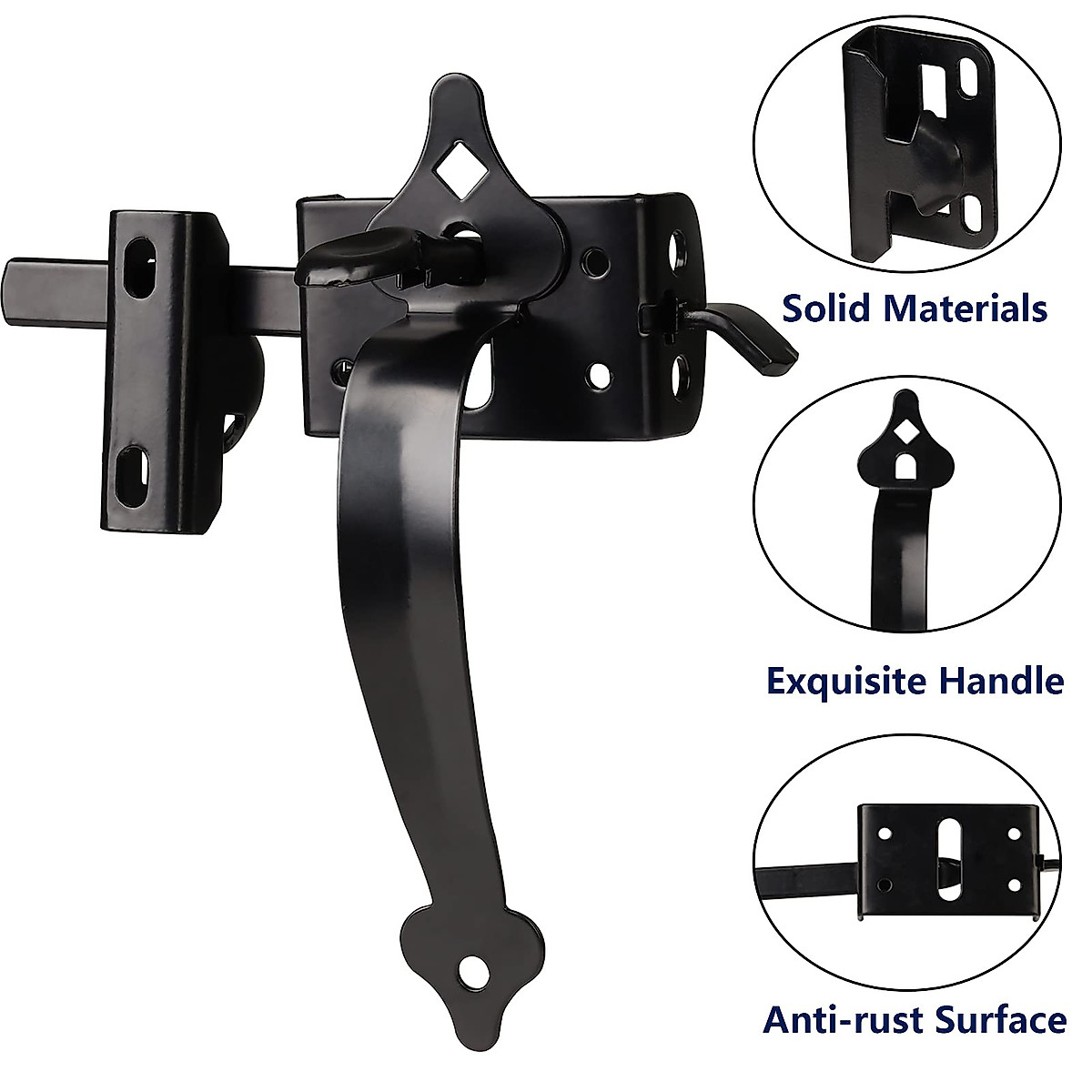 Gate Latch, Thumb Latch Hardware, Gate Latch for Wooden Fence Heavy Duty, Self Locking Latches with 8 inch Handle, Gate Kit for Wooden Fence & Swing Outdoor Gate – Steel, Black Finish