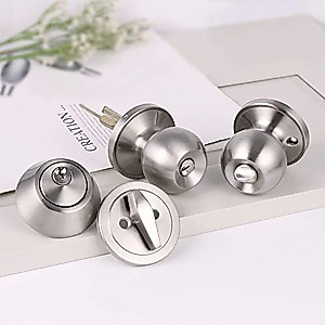 Probrico Satin Nickel Entry Door Knob and Single Cylinder Deadbolt Combo Pack, Keyed Alike Lock Set Handleset Exterior Hardware(for Entry and Front Door),2 Set