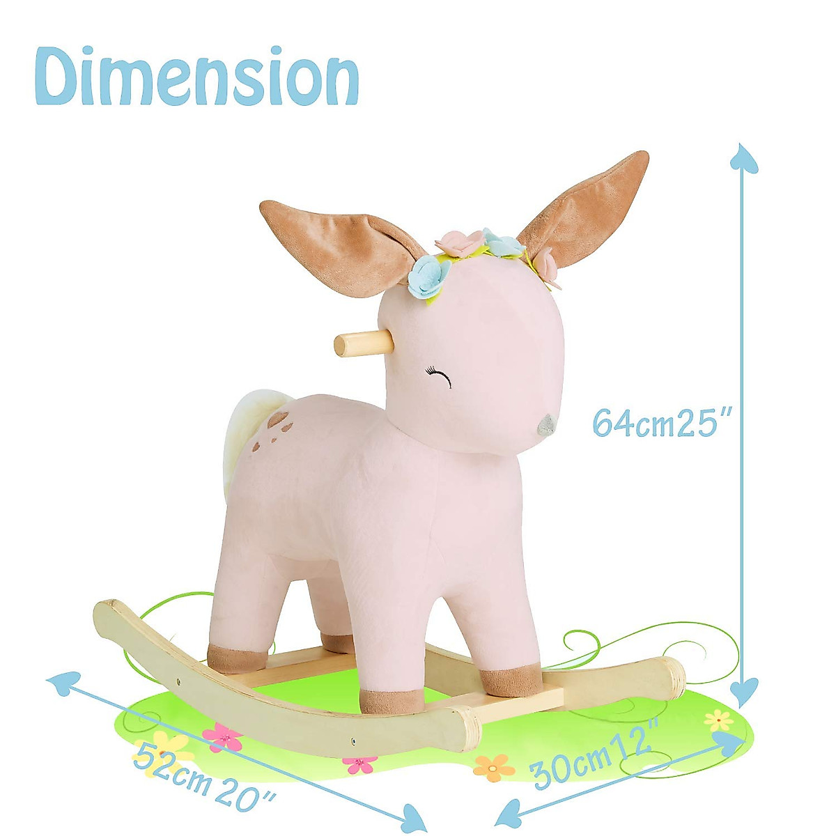 labebe Child Rocking Horse Toy, Stuffed Animal Rocker Toy, Wooden Rocker for Kids 12-36 Months, Baby Rocking Toy/Wooden Rocking Horse/Rocker/Animal Ride on/Reindeer Rocker (Girl)