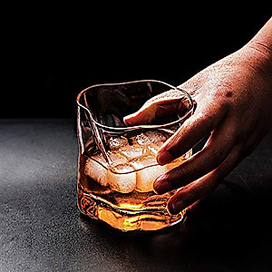 Keqin 250ML Irregular Glassware Diamond Twisted Wavy Crystal Whiskey Glass Set, 35 - Ounce, Set of 6, Unique Gift for Men or Women