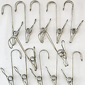 JZMYXA Stainless Steel Clothes Pins, 304 Stainless Steel Metal Long Tail Clothes Pins Stainless Steel Hook Clothes Pins Large Rust-Proof Clothes Pins (12)