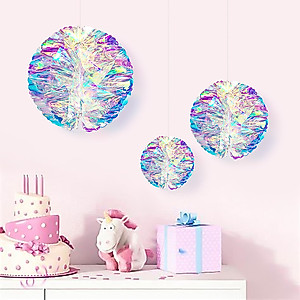 Iridescent Honeycomb Ball Decorative Hanging Ornaments Shiny Iridescent Foil Ceiling Hanging Flowers for Bridal Shower Wedding Birthday Theme Party Decoration