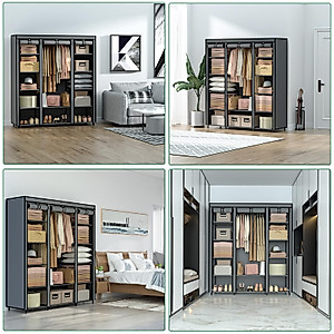 BALEINE Wardrobe Closet, Portable Closet Dresser for Bedroom, Clothes Storage Organizer with 12 Compartments 55" x 16" x 65", Non-Woven Fabric Storage Closet for Bedroom and Dorm (Black)