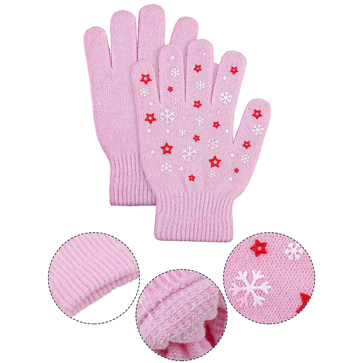 Cooraby 4 Pair Stretch Winter Kids Gloves Full Fingers Magic Gloves Winter Warm Student Knitted Gloves for Boys Girls Kids
