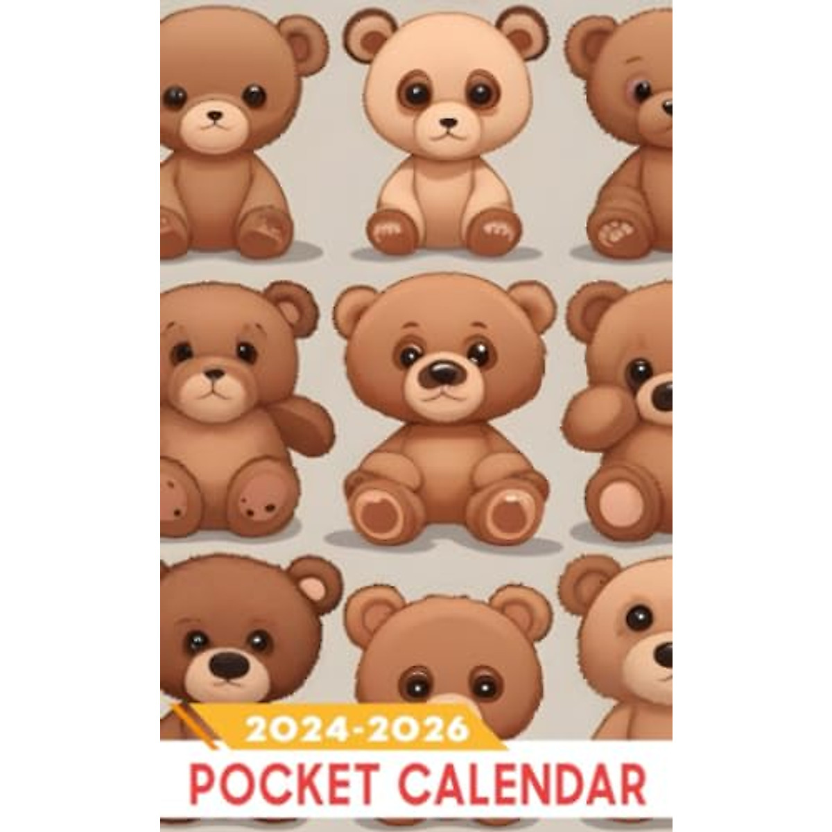 Pocket Calendar 2024 - 2026 With Moon Phase: Three-Year Monthly Planner for Purse , 36 Months from January 2024 to December 2026 | Full bodied teddy ... sad angry expectant disappointed | Big eyes