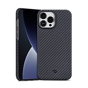 pitaka Magnetic Case Compatible with iPhone 13 Pro Max-6.7 Inch [MagEZ Case 2] 100% Aramid Fiber Slim Fit Phone Cover, 3D Grip Touch -Black/Grey（Twill）