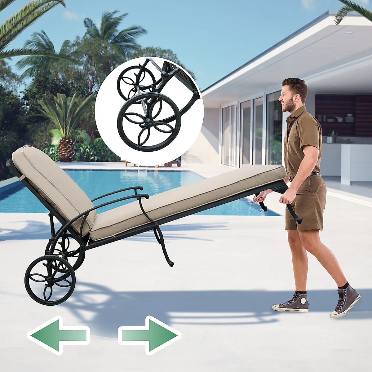 Villeston Chaise Lounge Chair Outdoor- Patio Pool Chairs Tanning Lounges for Outside Beach Lounger Cast Aluminum Set of 2 Reclining Beige with Side Table